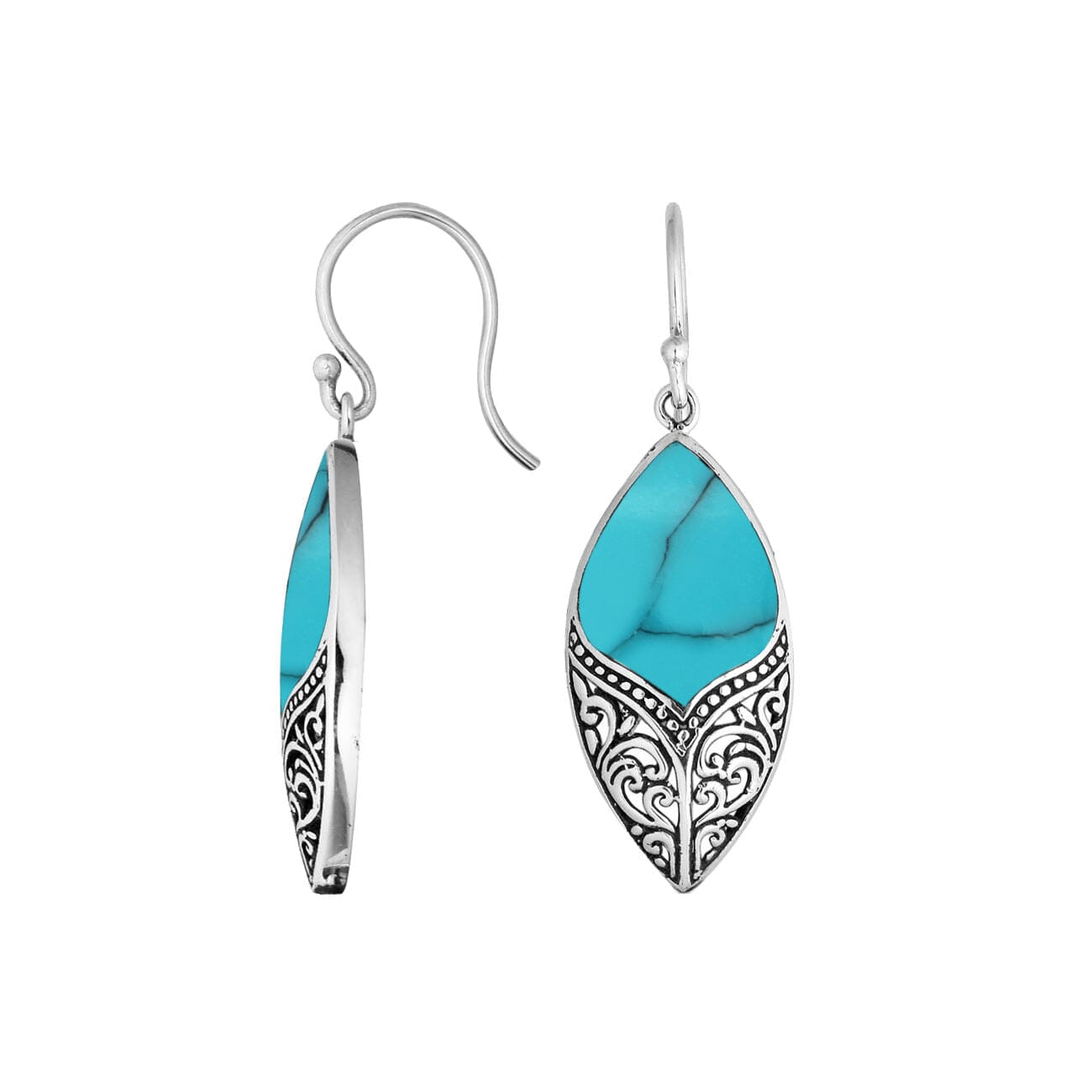Sterling Silver Turquoise Shell Marquise Drop Earrings – Bali Designs Inc