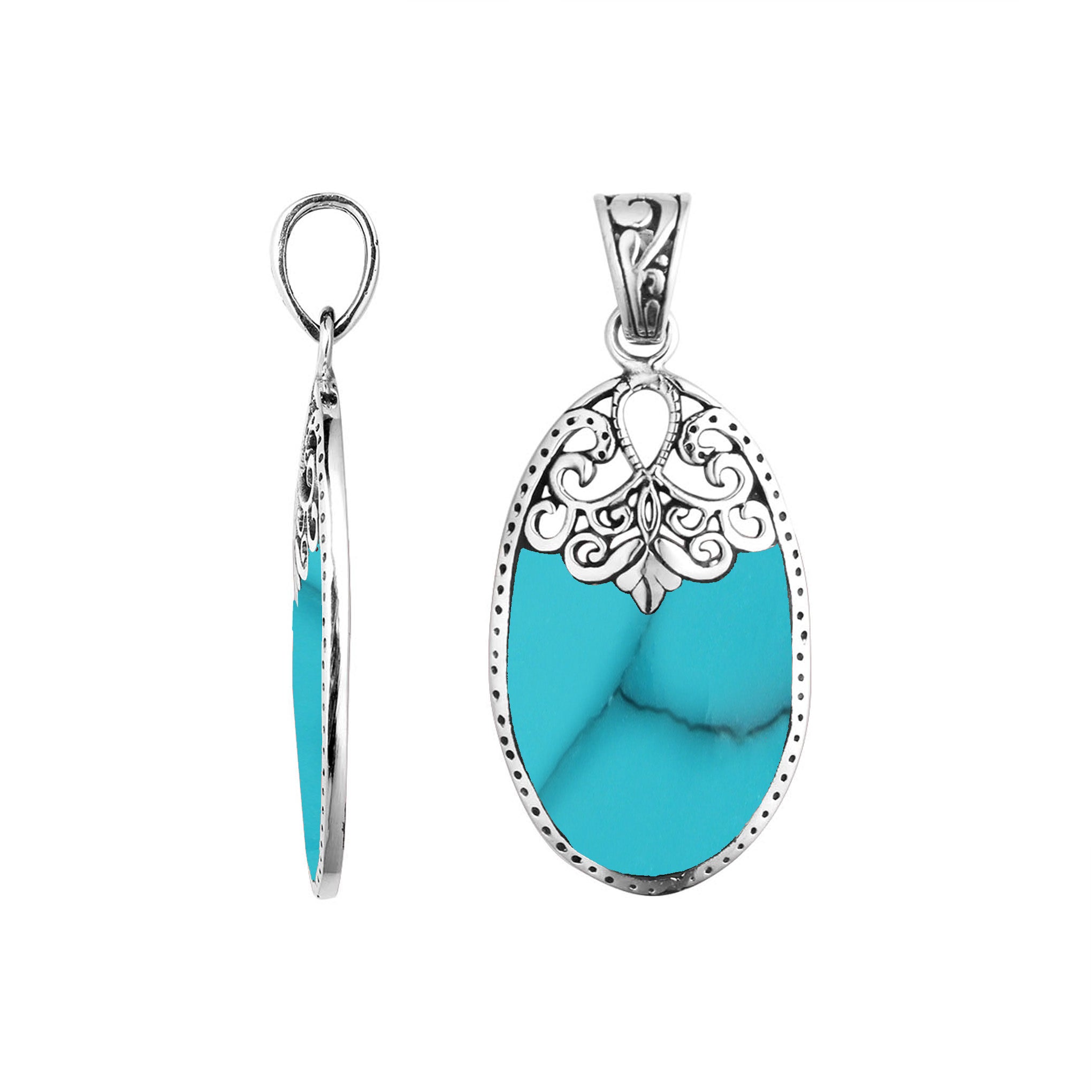 Wholesale Sterling Silver Oval Pendant with Turquoise – Bali ...