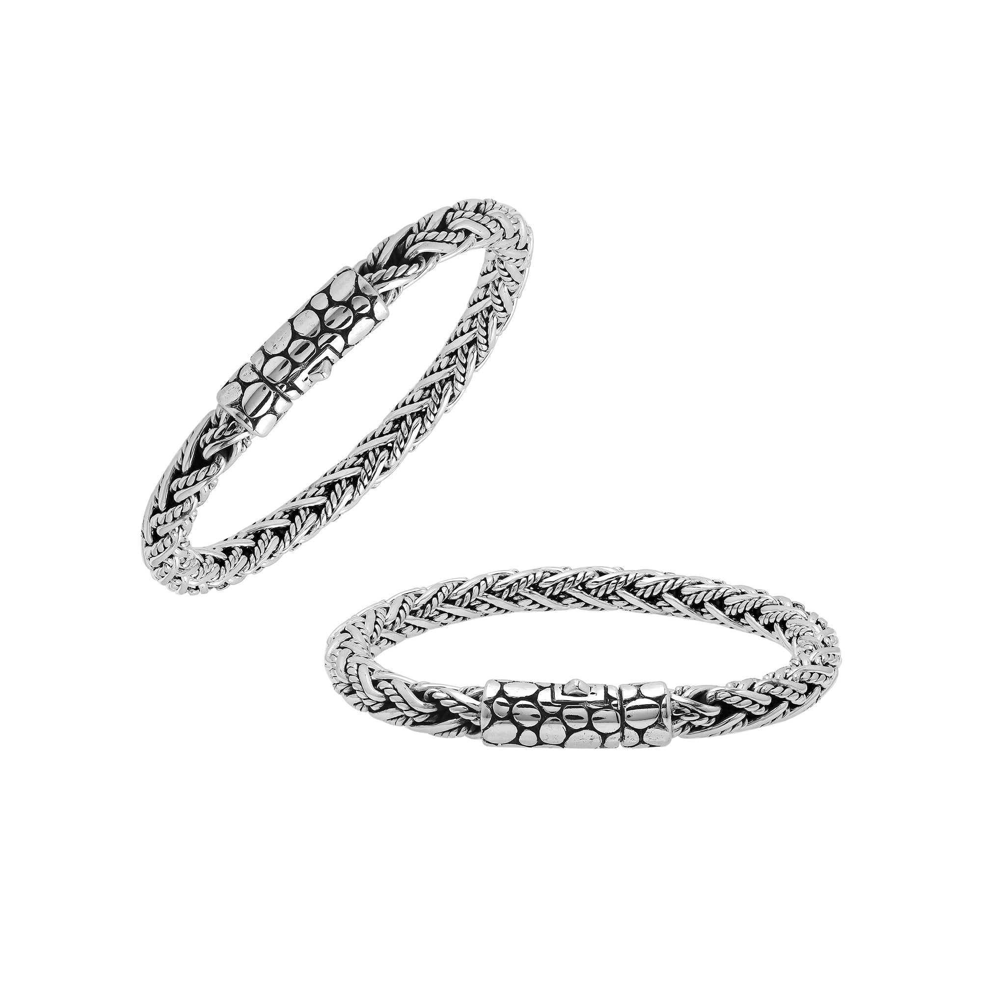 Sterling Silver Woven Chain Bracelet With Textured Clasp | Handcrafted ...